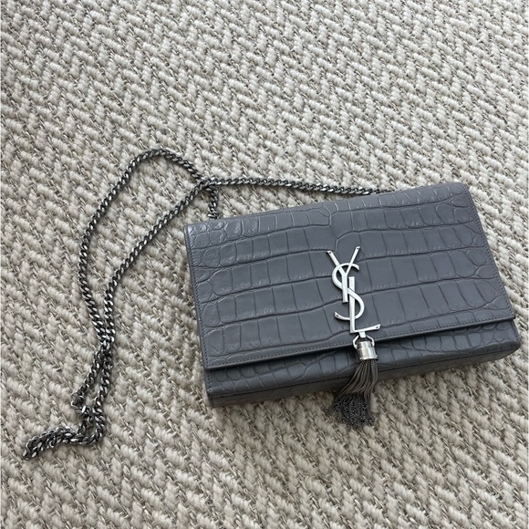 Saint Laurent | Bags | Kate Yves Saint Laurent Grey Croc Chain Bag ...